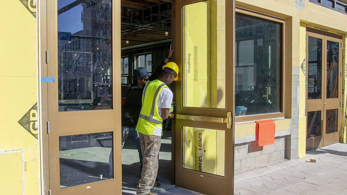 South Storefront Doors and Glass Installed at the Peoples Bank Building