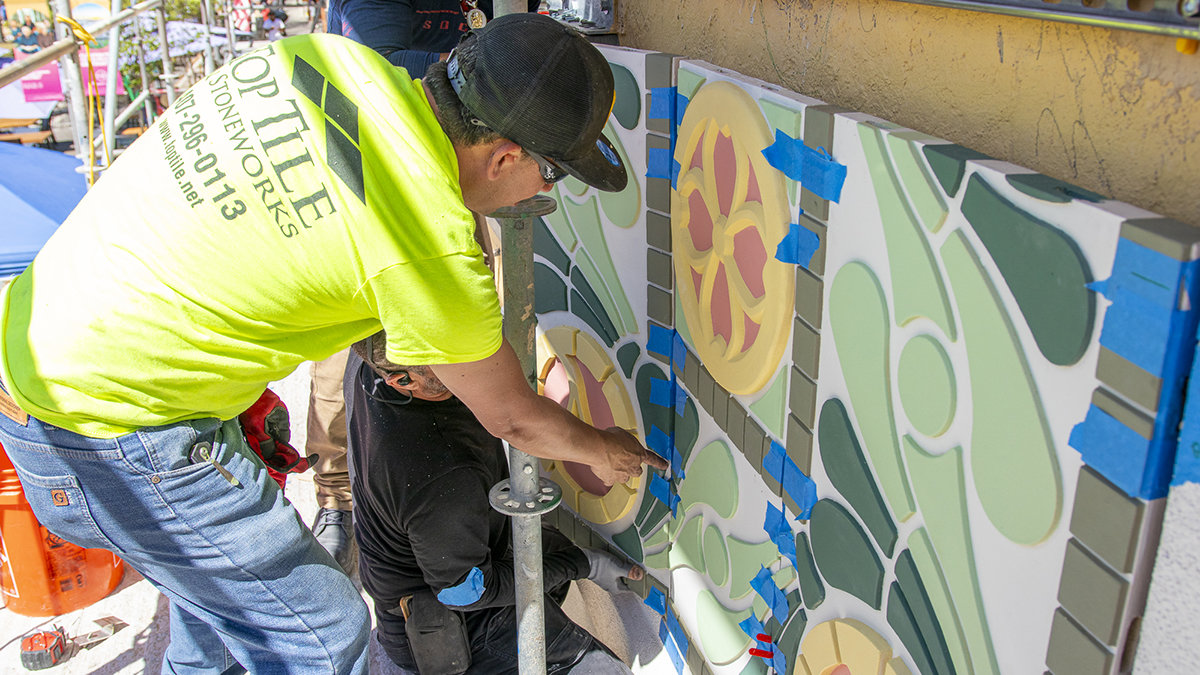 Mosaic Tile Frieze Installation Begins at the Peoples Bank Building