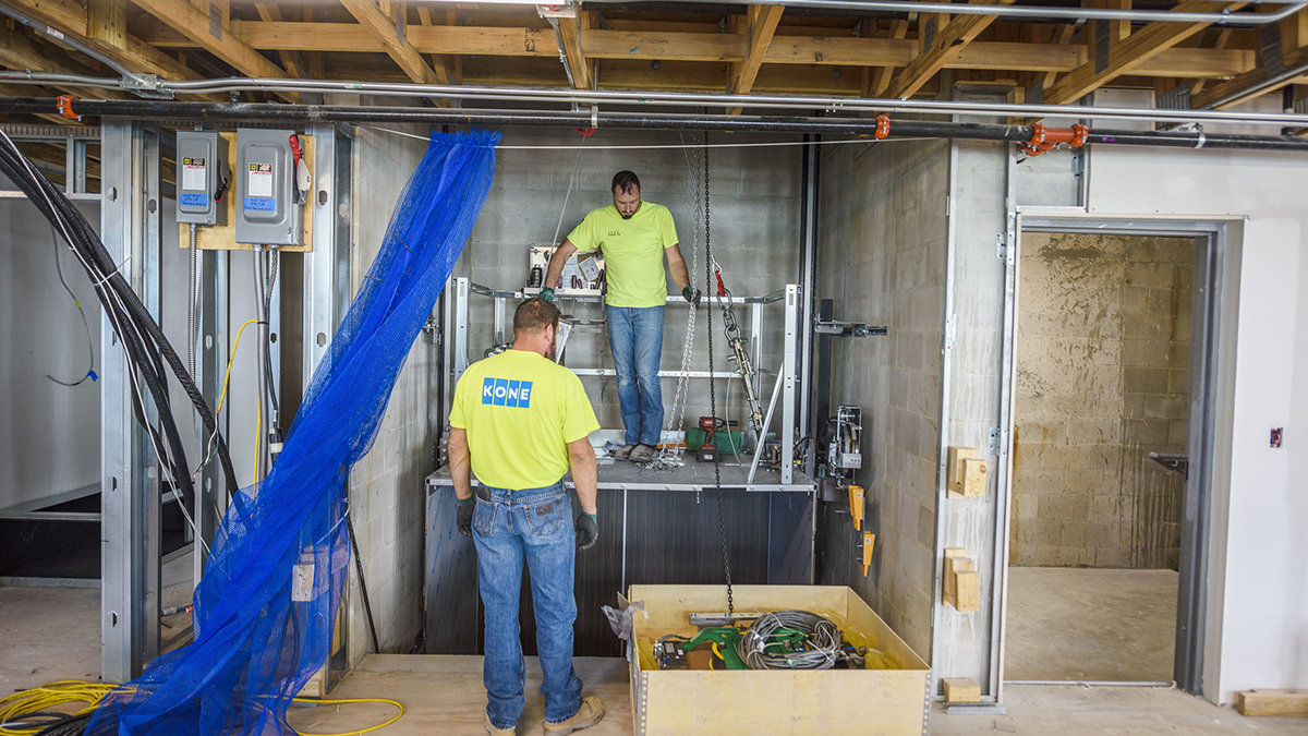 Installing a Modern Elevator Shaft in the Telephone Building