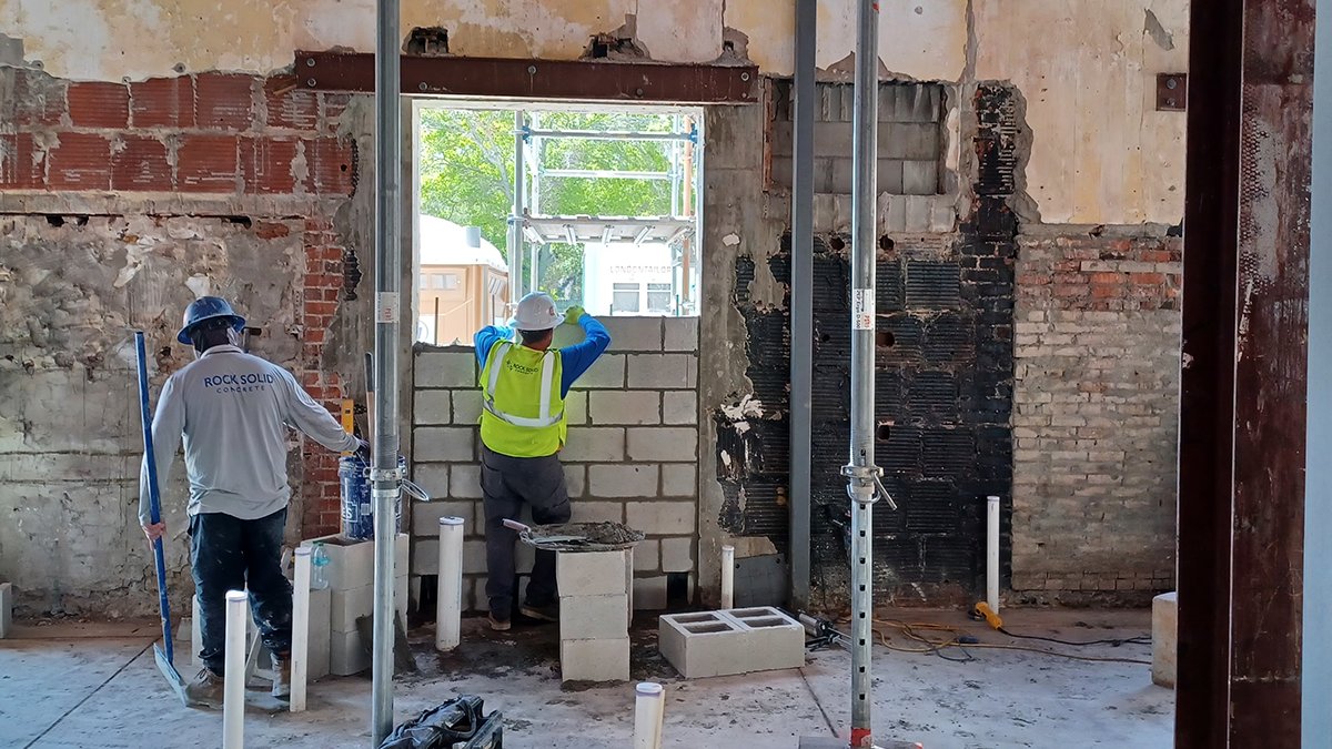 Concrete Blocks Installed to Infill Back Wall of F.W. Woolworth Building